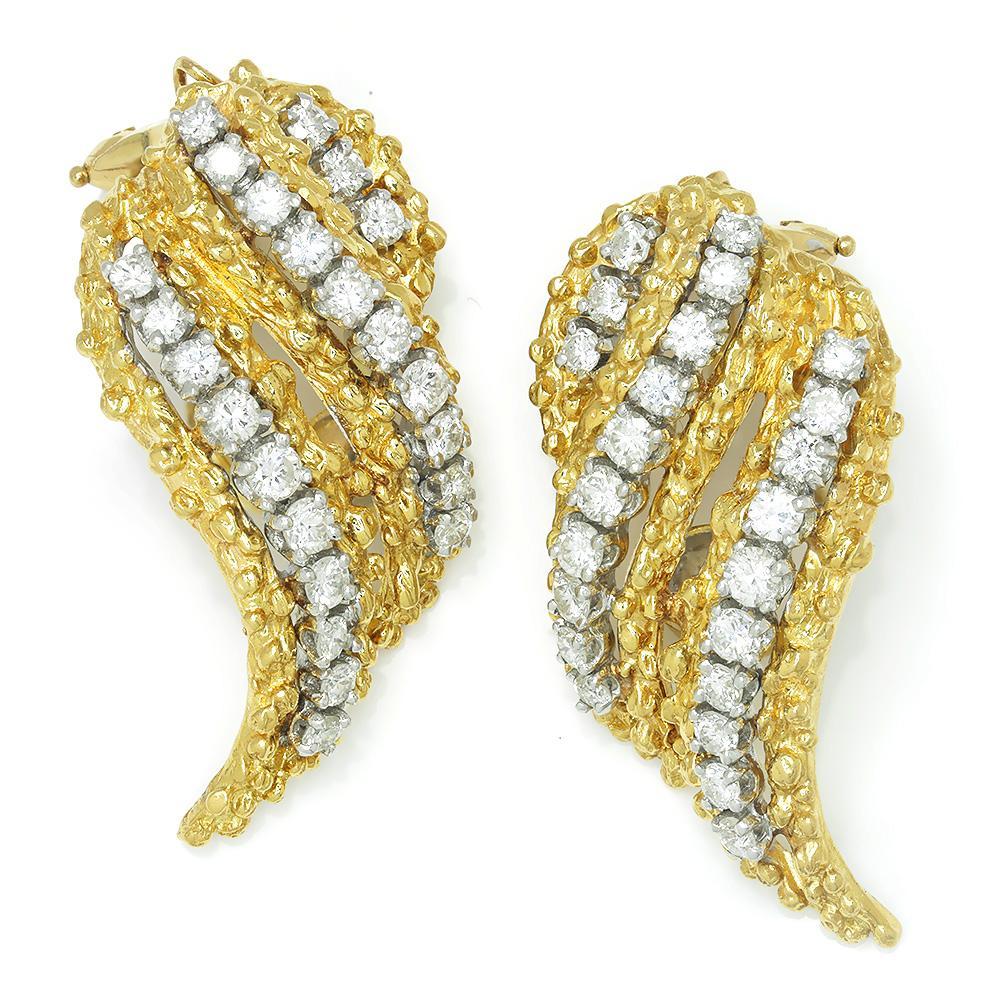 Vintage Diamond Flame Earrings 18K White & Yellow Gold 2.50ctw - Once ...