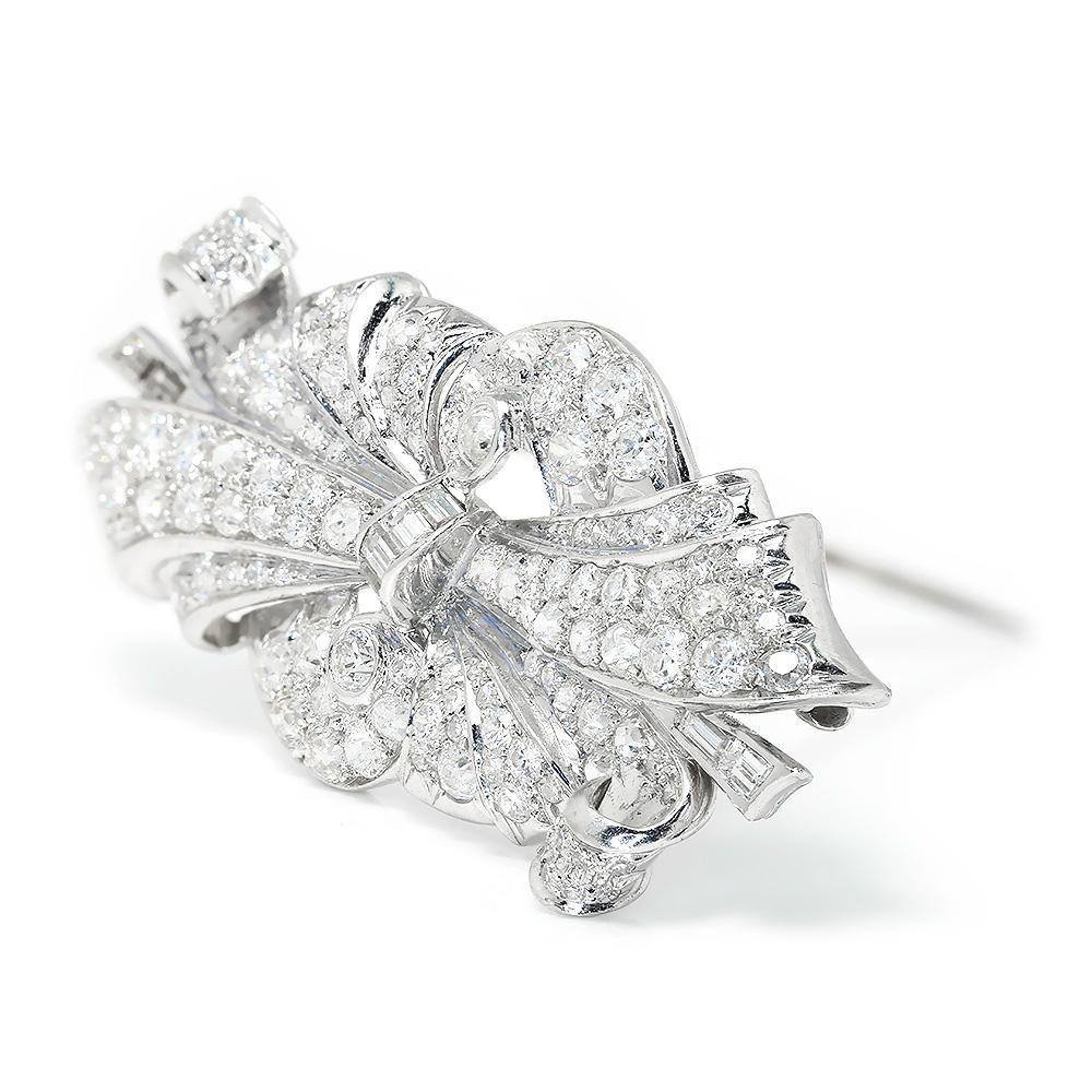 Vintage Art Deco Old Mine Cut Diamond Brooch Pin in Platinum - Once ...