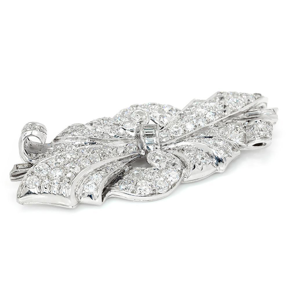 Vintage Art Deco Old Mine Cut Diamond Brooch Pin in Platinum - Once ...