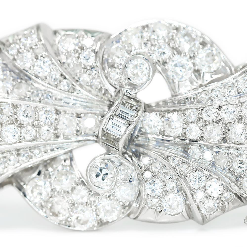 Vintage Art Deco Old Mine Cut Diamond Brooch Pin in Platinum - Once ...