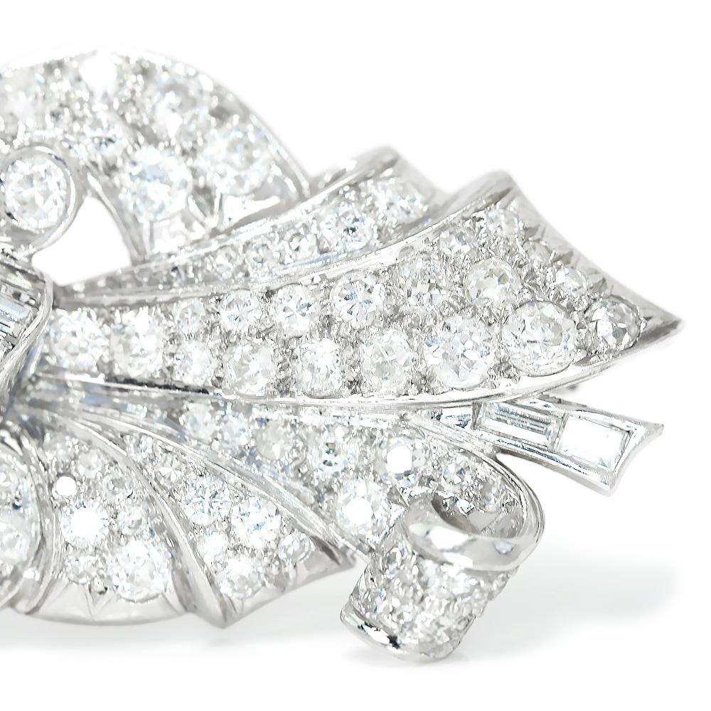 Vintage Art Deco Old Mine Cut Diamond Brooch Pin in Platinum - Once ...