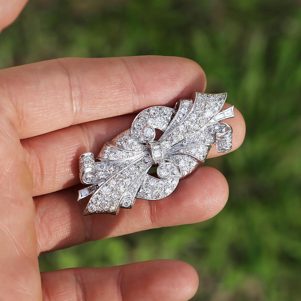 Vintage Art Deco Old Mine Cut Diamond Brooch Pin in Platinum - Once ...