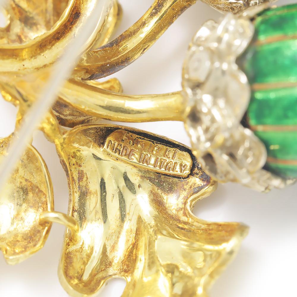 Vintage Diamond Acorn with Leaves Brooch 18K & Enamel - Once Upon A Diamond