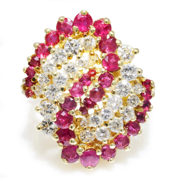 Vintage Ruby Swirl Cocktail Ring with Diamonds 18K 3.50ctw - Once Upon ...