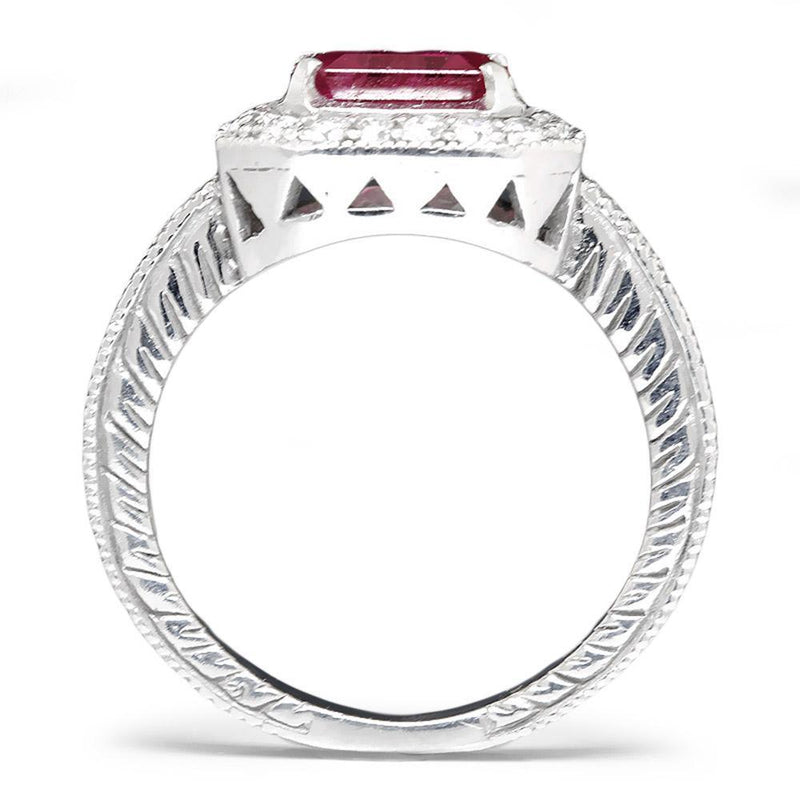 Sideways Set Ruby Halo Engagement Ring with Diamonds 14K - Once Upon A ...