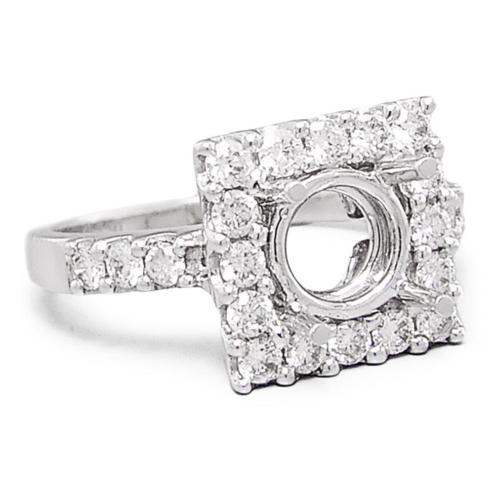 Round Diamond Square Semi Mount Engagement Ring Setting 18K - Once Upon ...